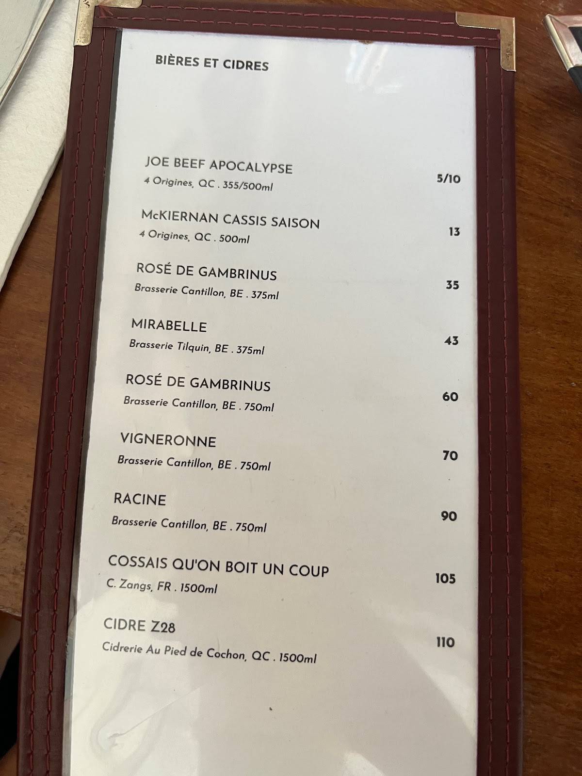 Menu at Le Vin Papillon pub & bar, Montréal, Notre-Dame St W