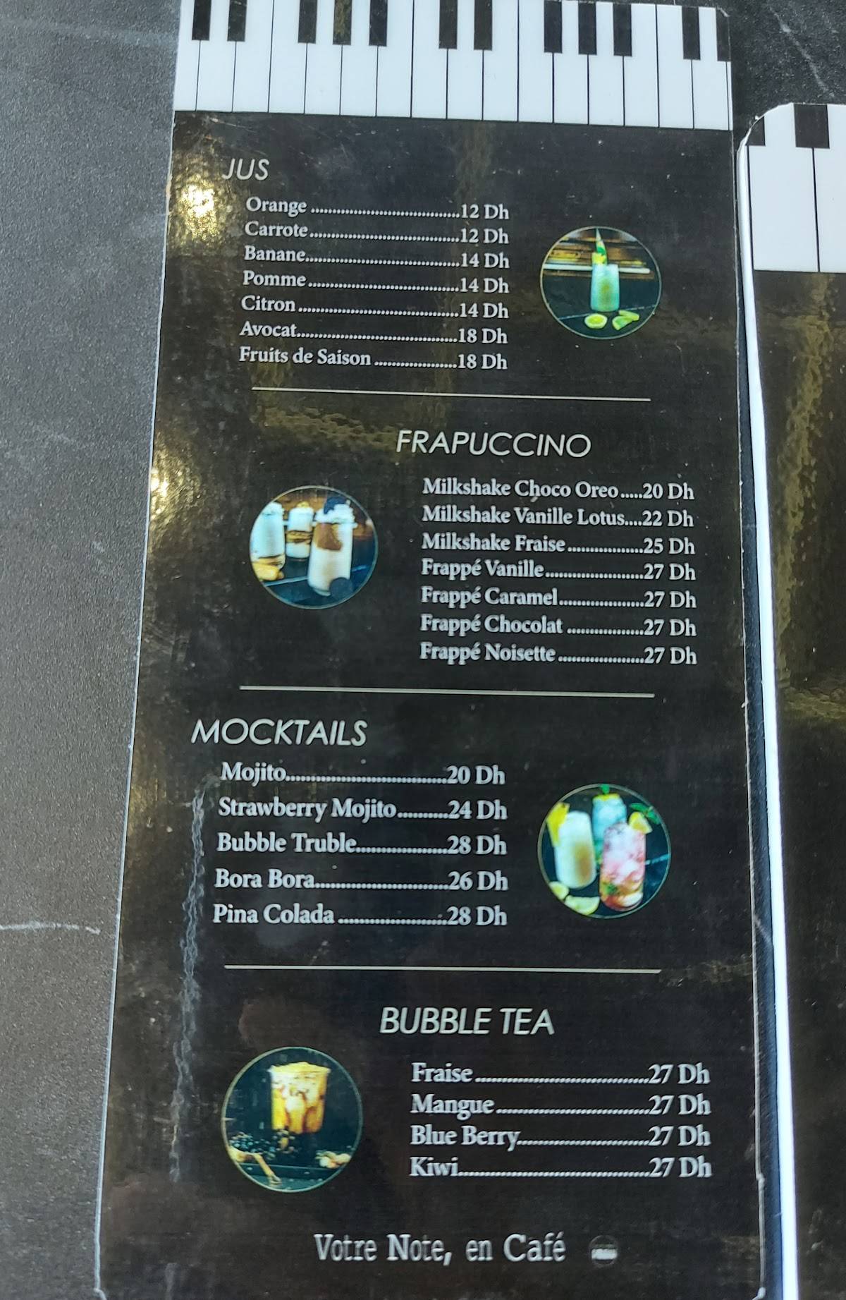 Menu au Le piano restaurant, Temara