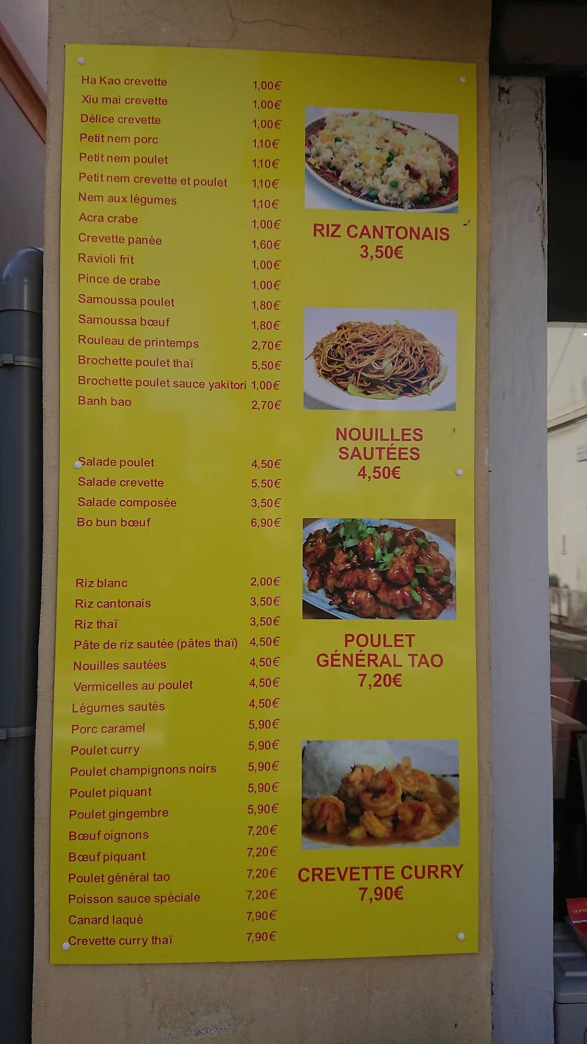 Carta del restaurante Le p'tit Bonheur, Vallauris