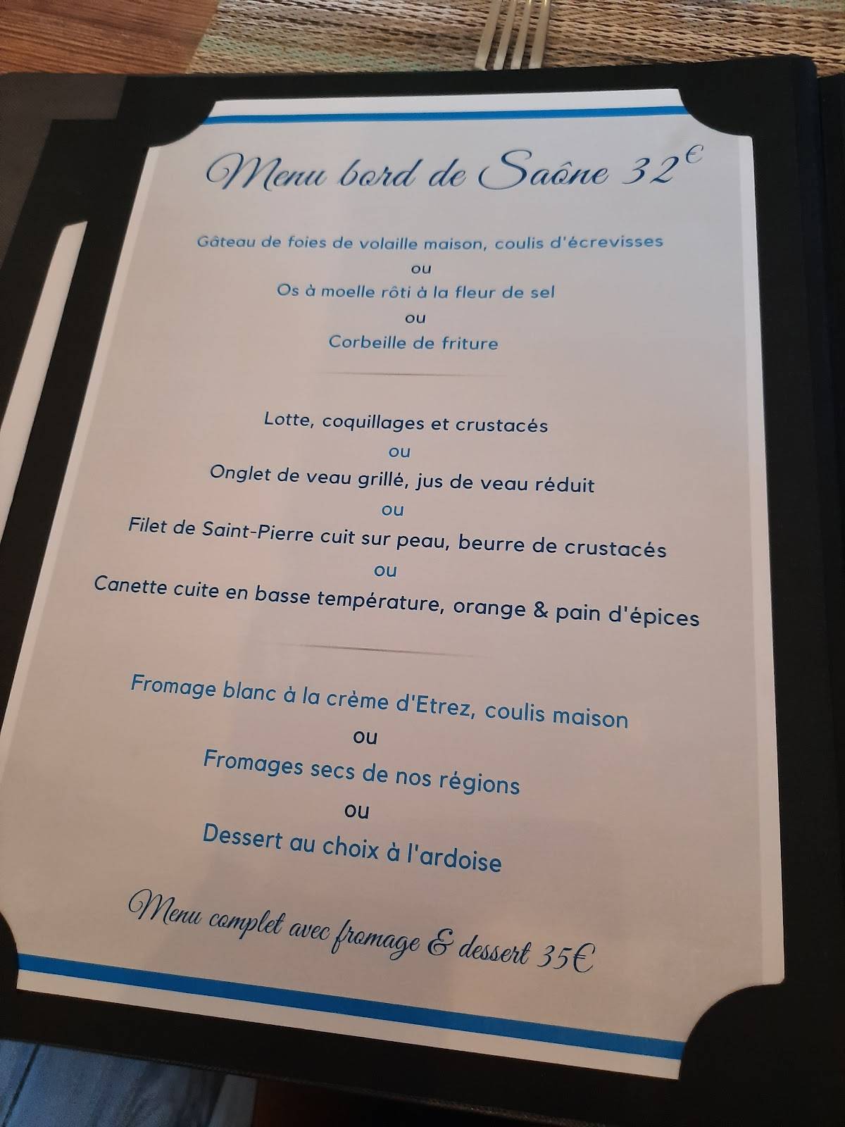 Menu au L'eau Douce restaurant, Montmerle-sur-Saône, 53 Rue de Mâcon