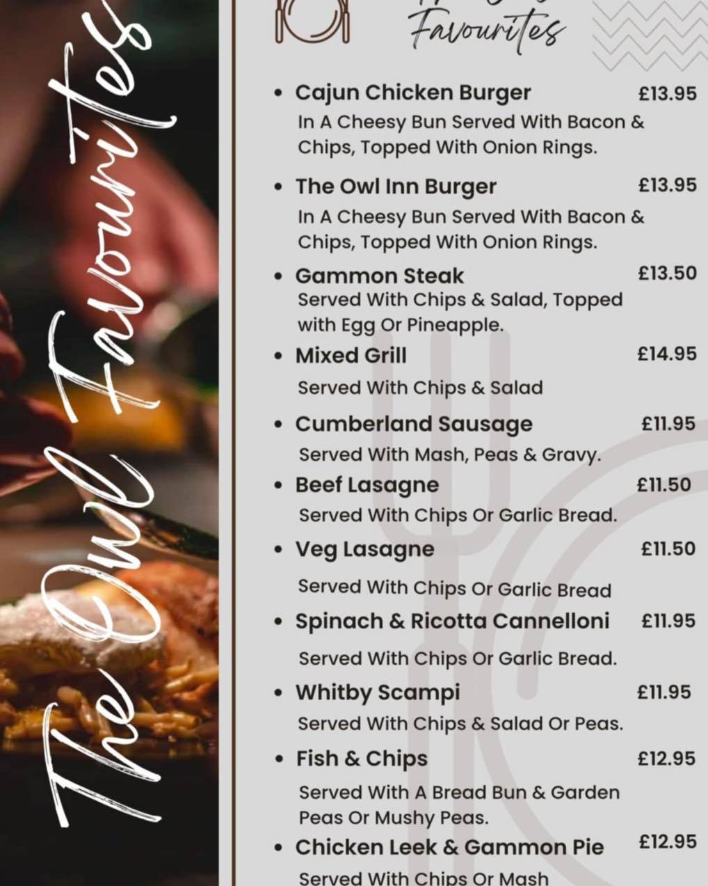 Menu at The Owl Inn Rodley pub & bar, Leeds, 1 Rodley Ln