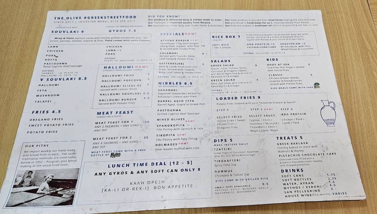 Menu at The Olive - Greek Street Food restaurant, Leicester