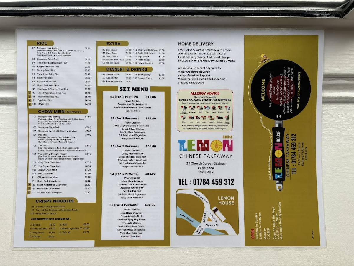 Menu at Lemon House Chinese Takeaway fast food, Stanwell