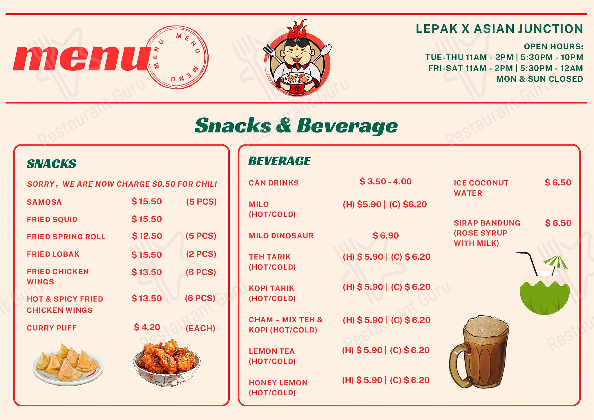 Menu at Lepak X AsianJunction cafe, O'Connor