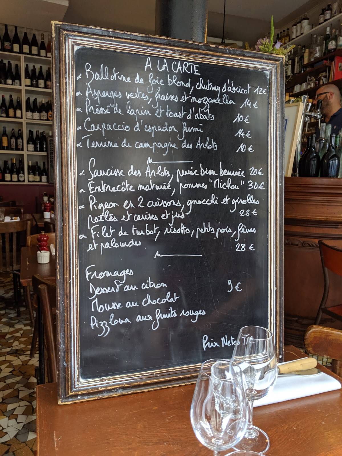Menu at Les Arlots restaurant, Paris, 136 Rue du Faubourg Poissonnière