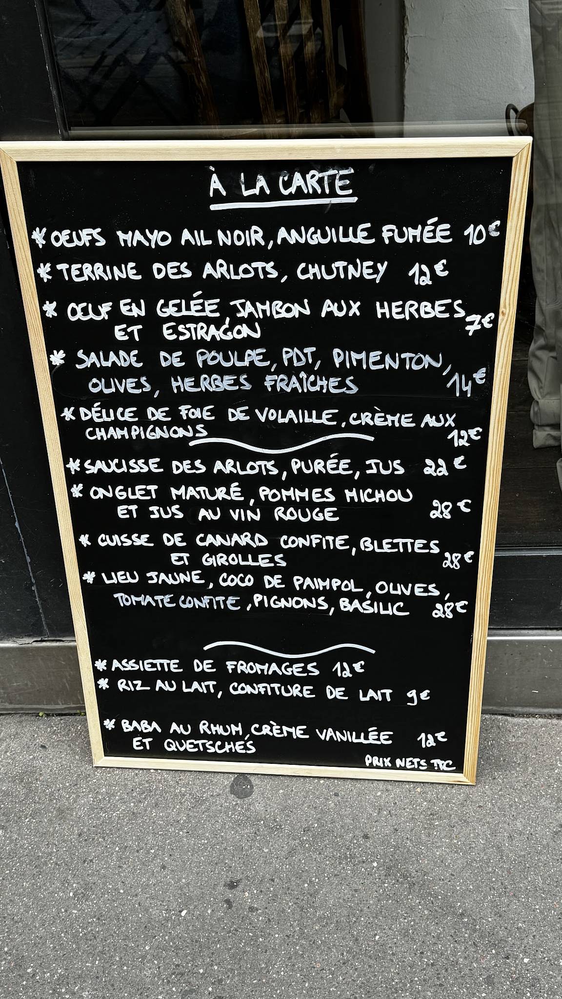 Menu at Les Arlots restaurant, Paris, 136 Rue du Faubourg Poissonnière