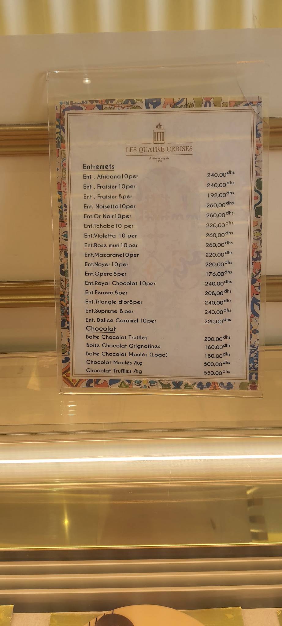 Menu au Les Quatre Cerises - Bourgogne, Casablanca