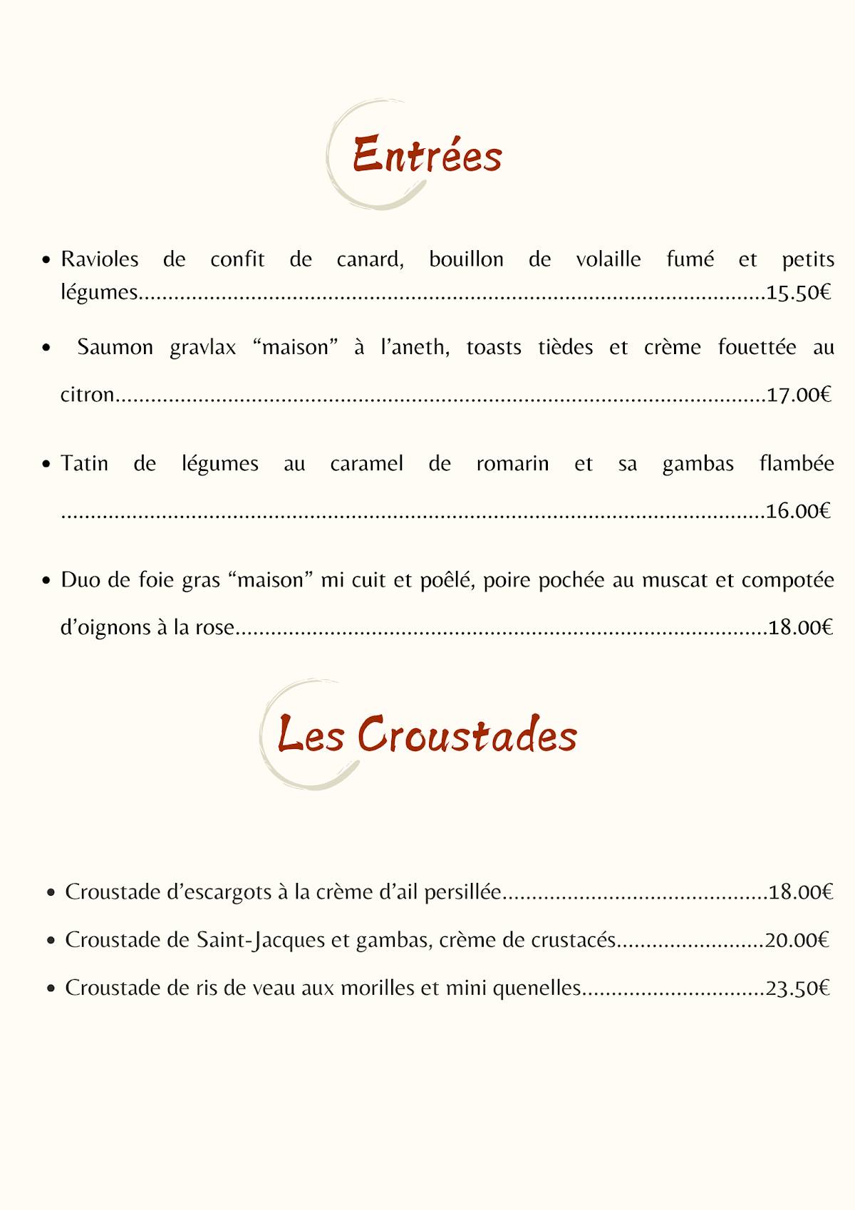 Menu at Les Terres Rouges restaurant, Chambœuf, 6 place de l'Eglise