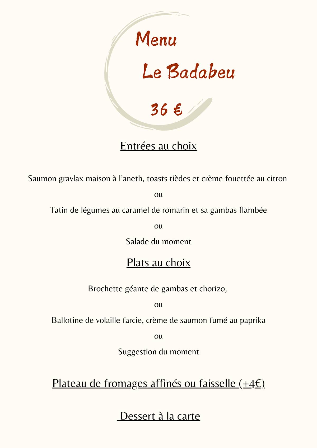 Menu at Les Terres Rouges restaurant, Chambœuf, 6 place de l'Eglise
