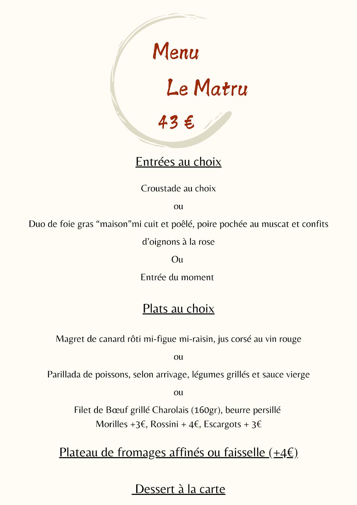 Menu at Les Terres Rouges restaurant, Chambœuf, 6 place de l'Eglise