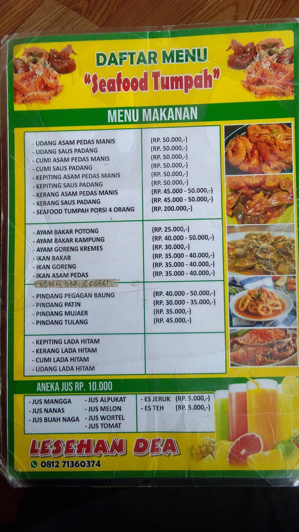 Menu at Lesehan DEA & Coffee Shop, Indonesia