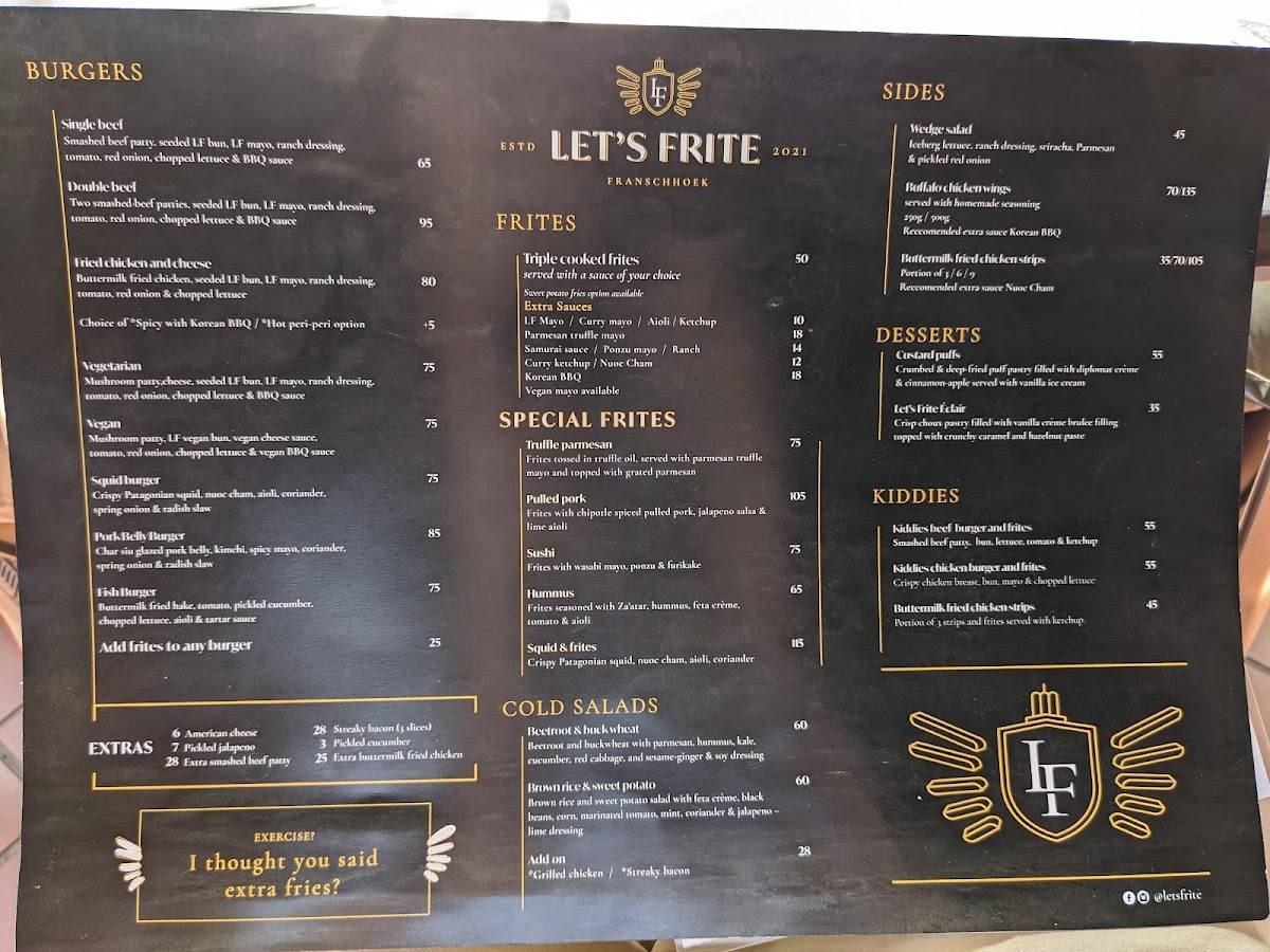 Menu at Let's Frite Franschhoek restaurant, Franschhoek