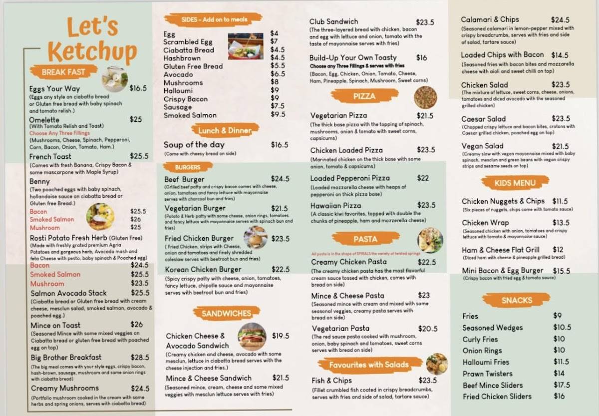 Menu at Let’s Ketchup restaurant, Auckland