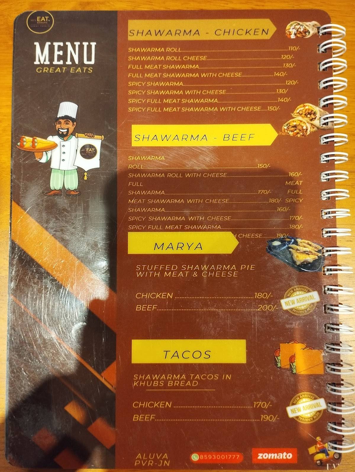 Menu at Let's eat bakers, Aluva, 425/XXIV