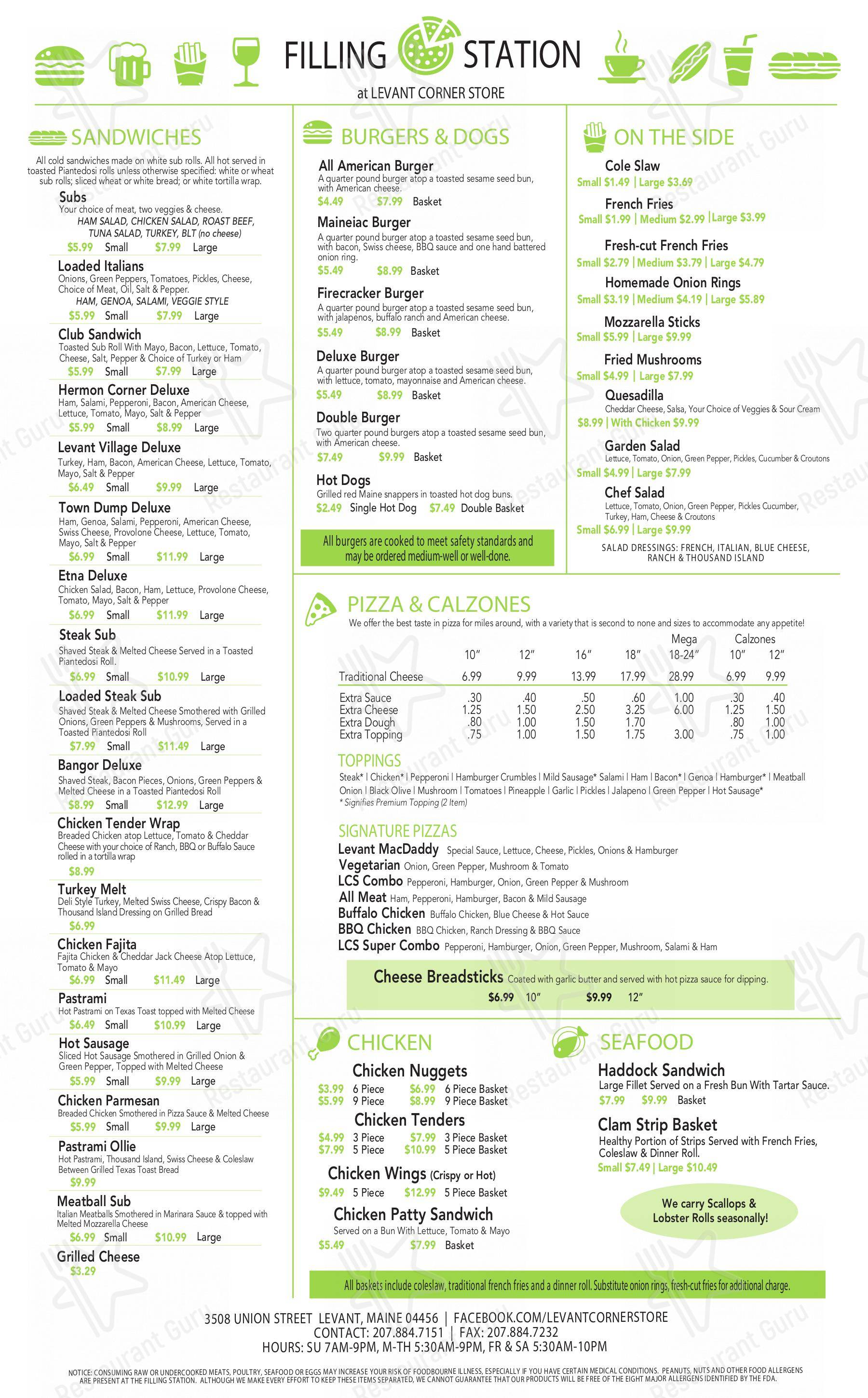 Menu at Levant Corner Store (LCS) restaurant, Levant, Union St