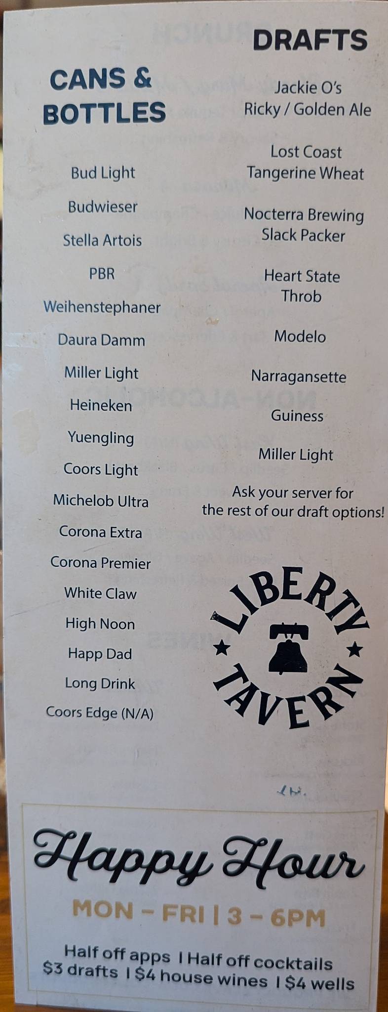 Menu at Liberty Tavern pub & bar, Columbus, 50 S Liberty St #104