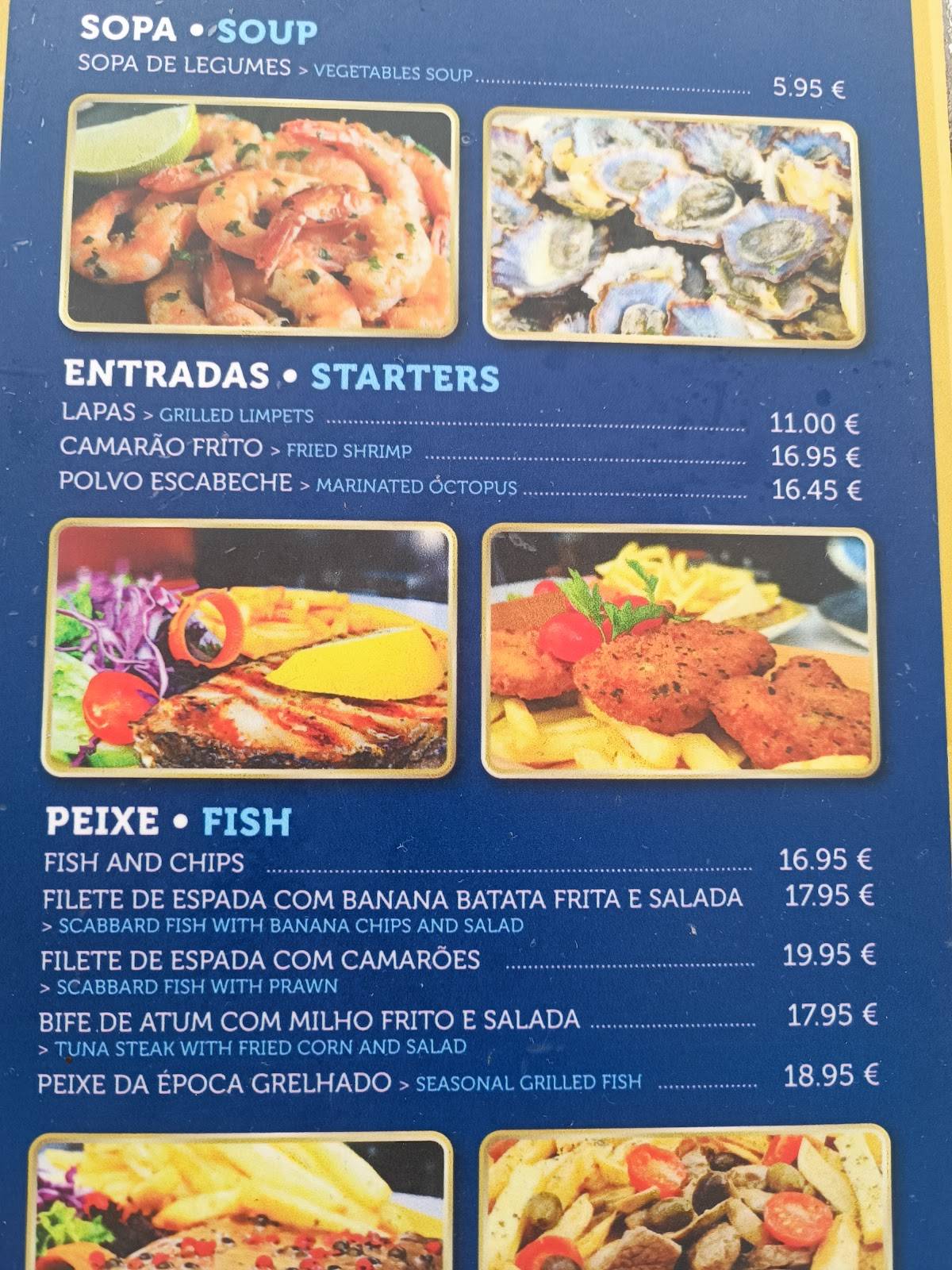 Menu at Lido Beach Club, Funchal