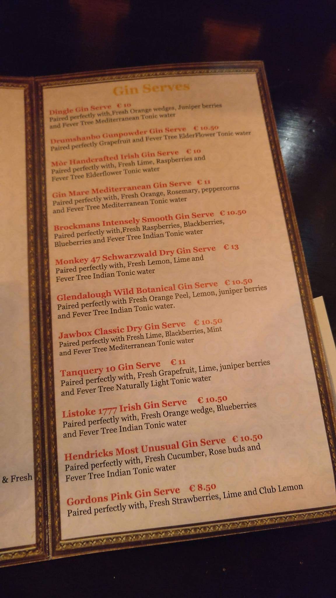 Menu at Lillie's Cocktail Bar Sligo, Sligo