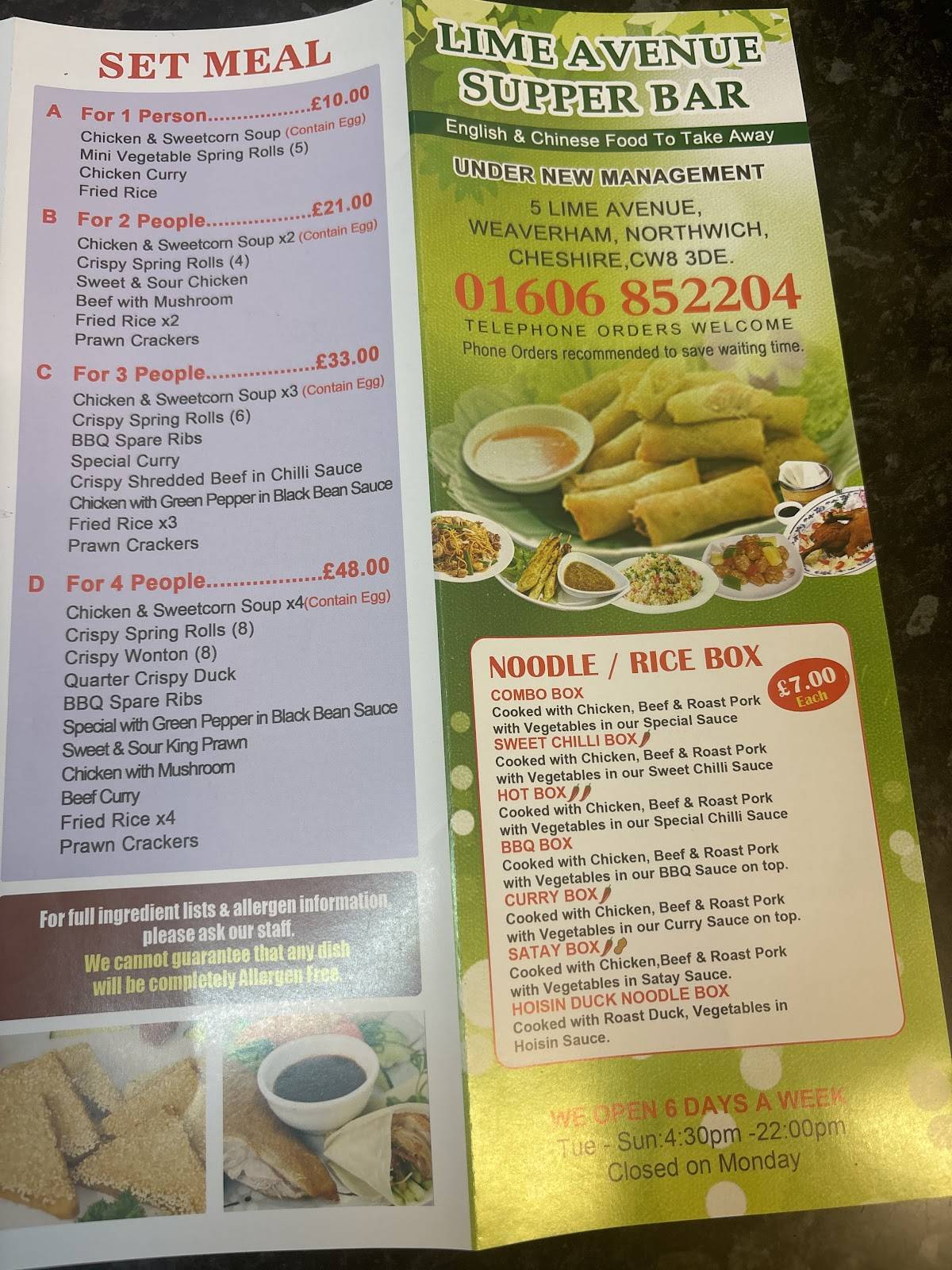 Menu at Lime Avenue Supper Bar, Northwich