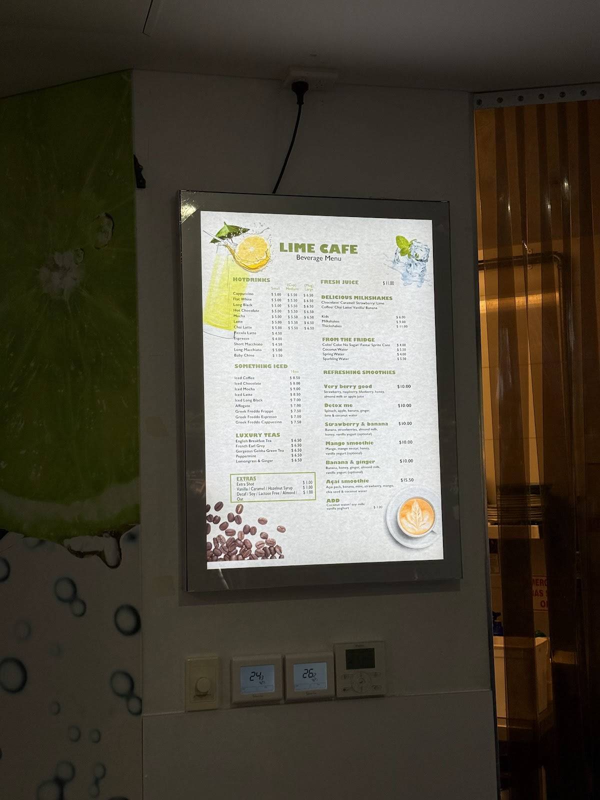 Menu at Lime Cafe, Darwin City