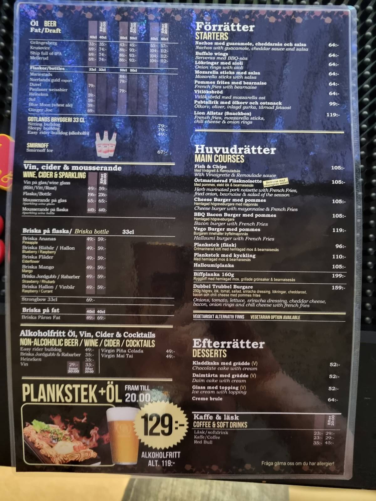 Carta de Lion Bar Växjö, Växjö