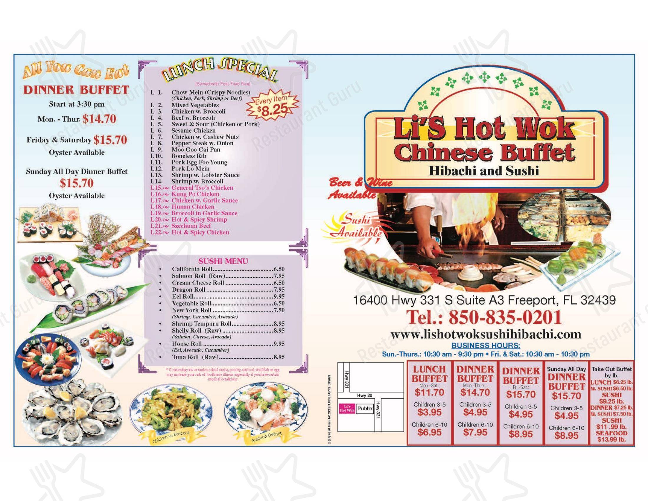Menu at Li's Hot Wok Chinese Buffet restaurant, Freeport