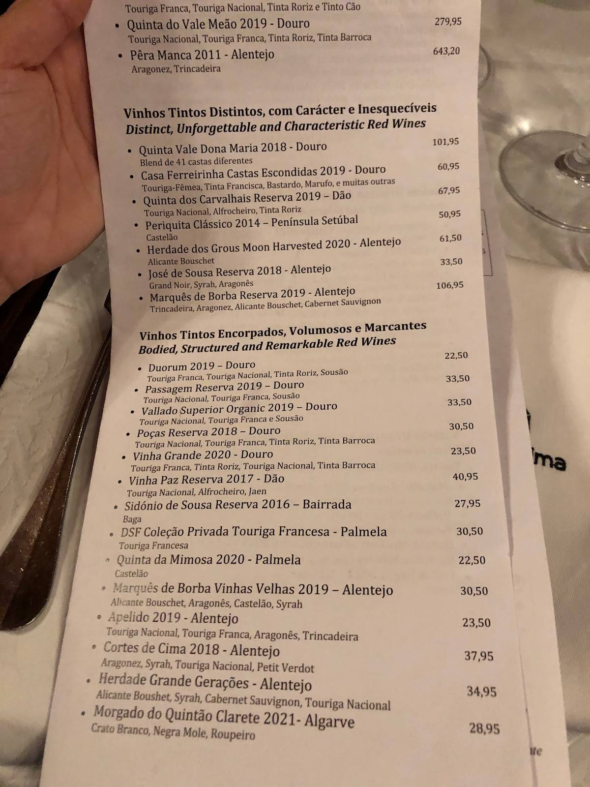 Menu at Restaurante Come Prima, Lisbon