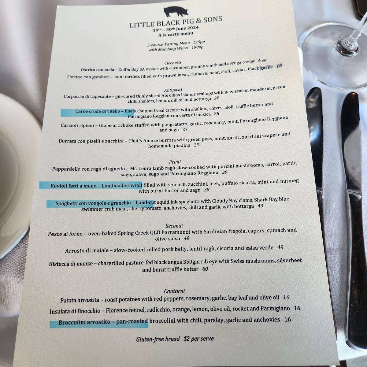 Menu at Little Black Pig & Sons restaurant, Heidelberg