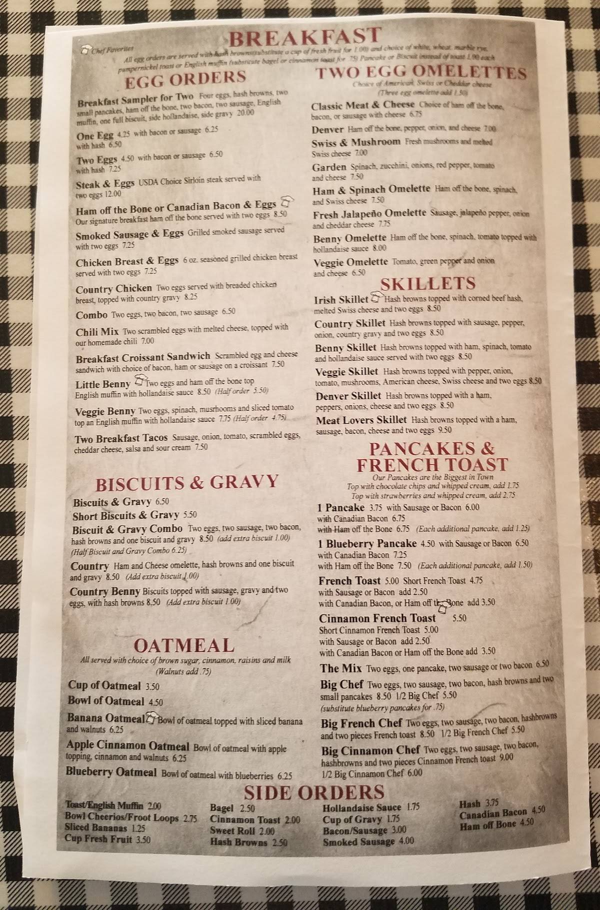 Menu at Little Chef restaurant, McHenry