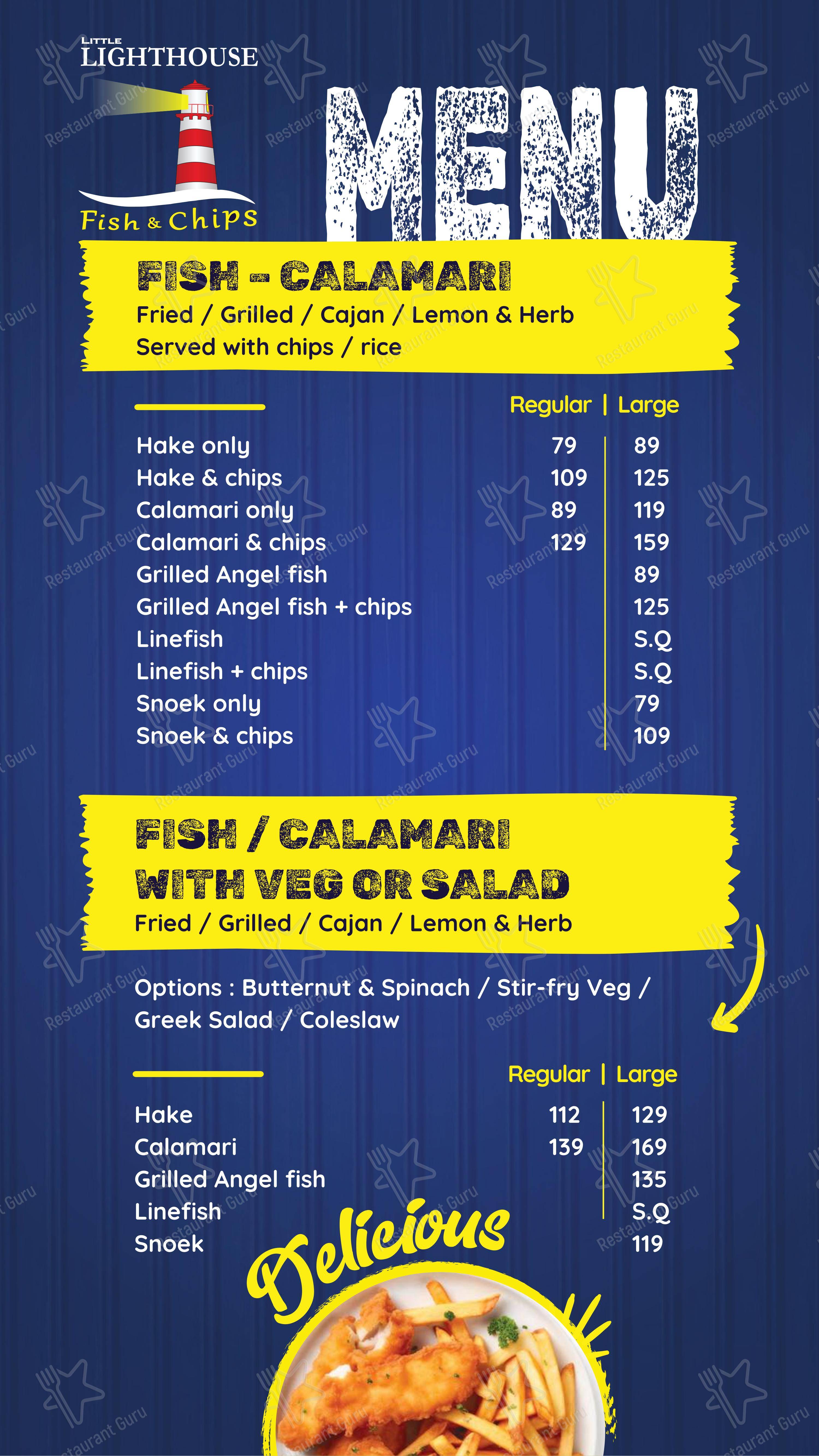 Menu at Little Lighthouse Seafood restaurant, Cape Town