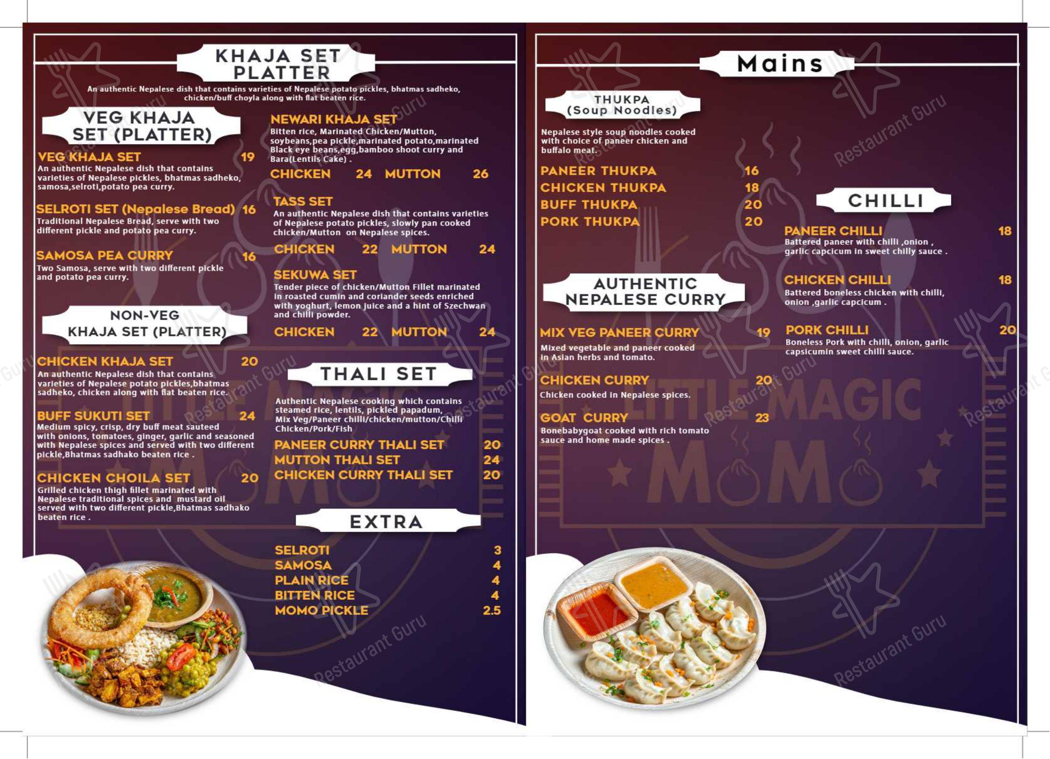 Carta del restaurante Little Magic Momo, Wembley