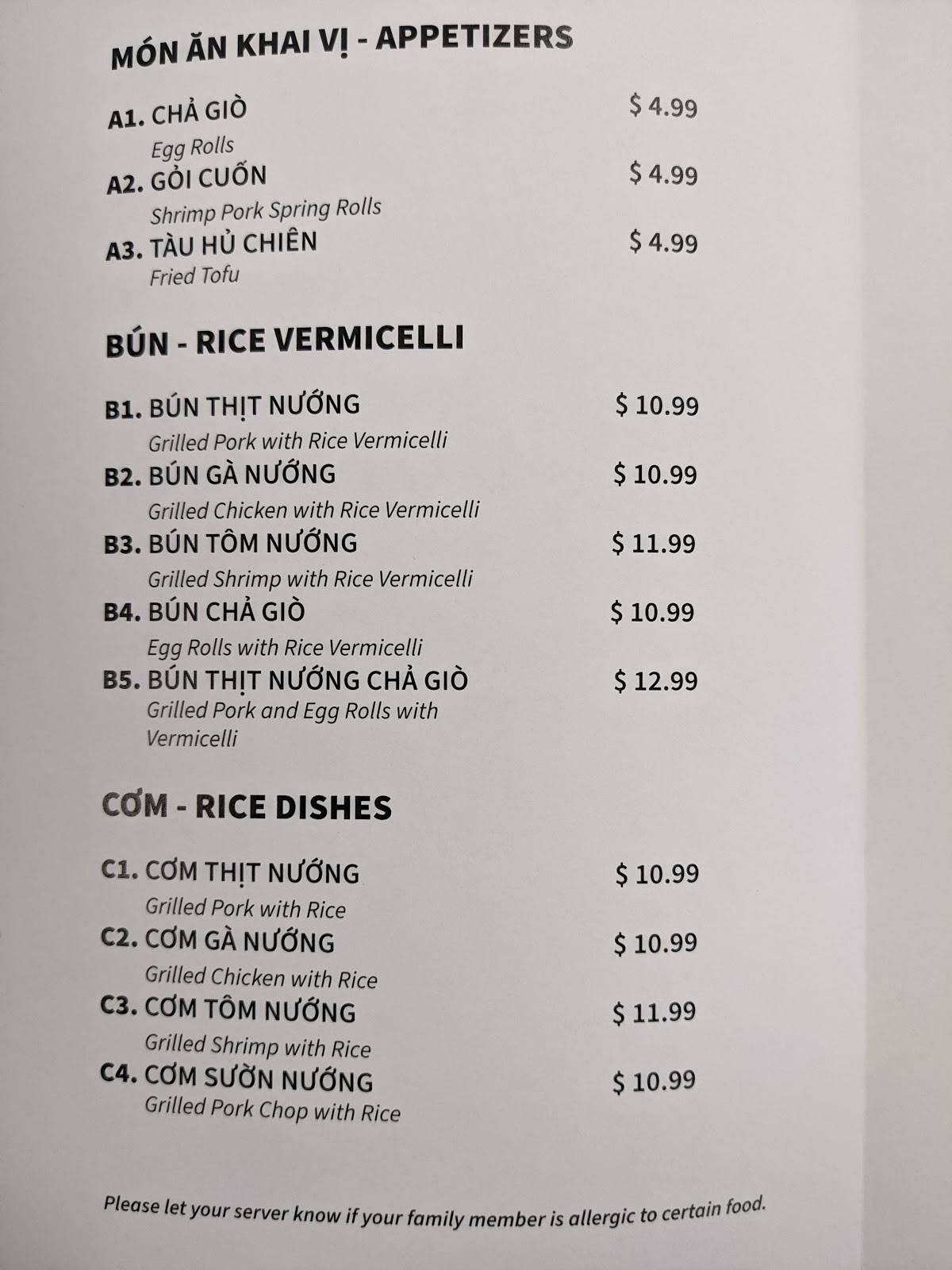 Menu at Little Saigon Bistro restaurant, Sarasota