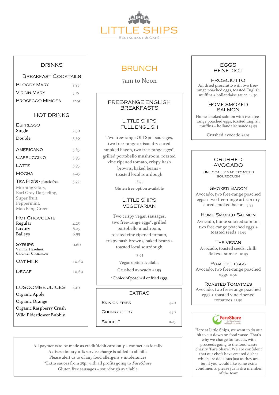 Menu at Little Ships restaurant, Ramsgate