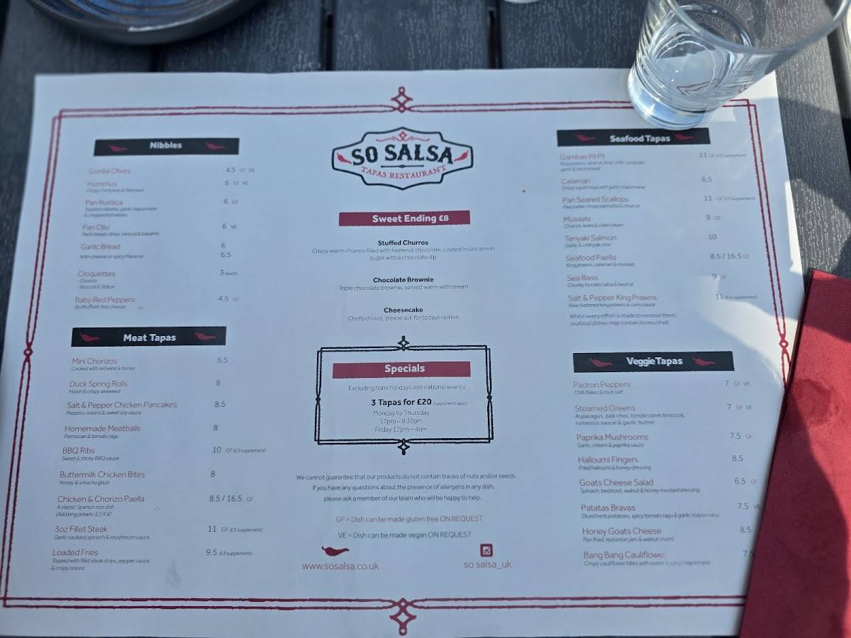 Menu at So Salsa Castle Street restaurant, Liverpool