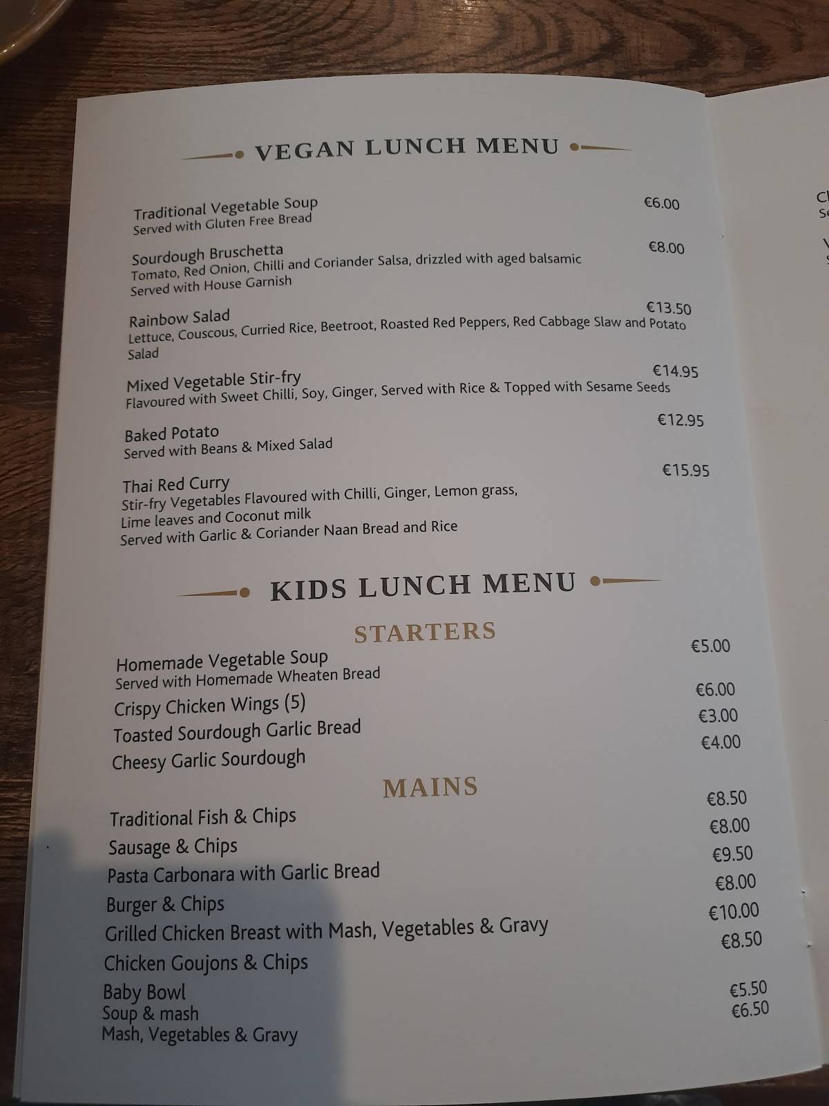 Menu at Lizzie's cafe, Dunfanaghy