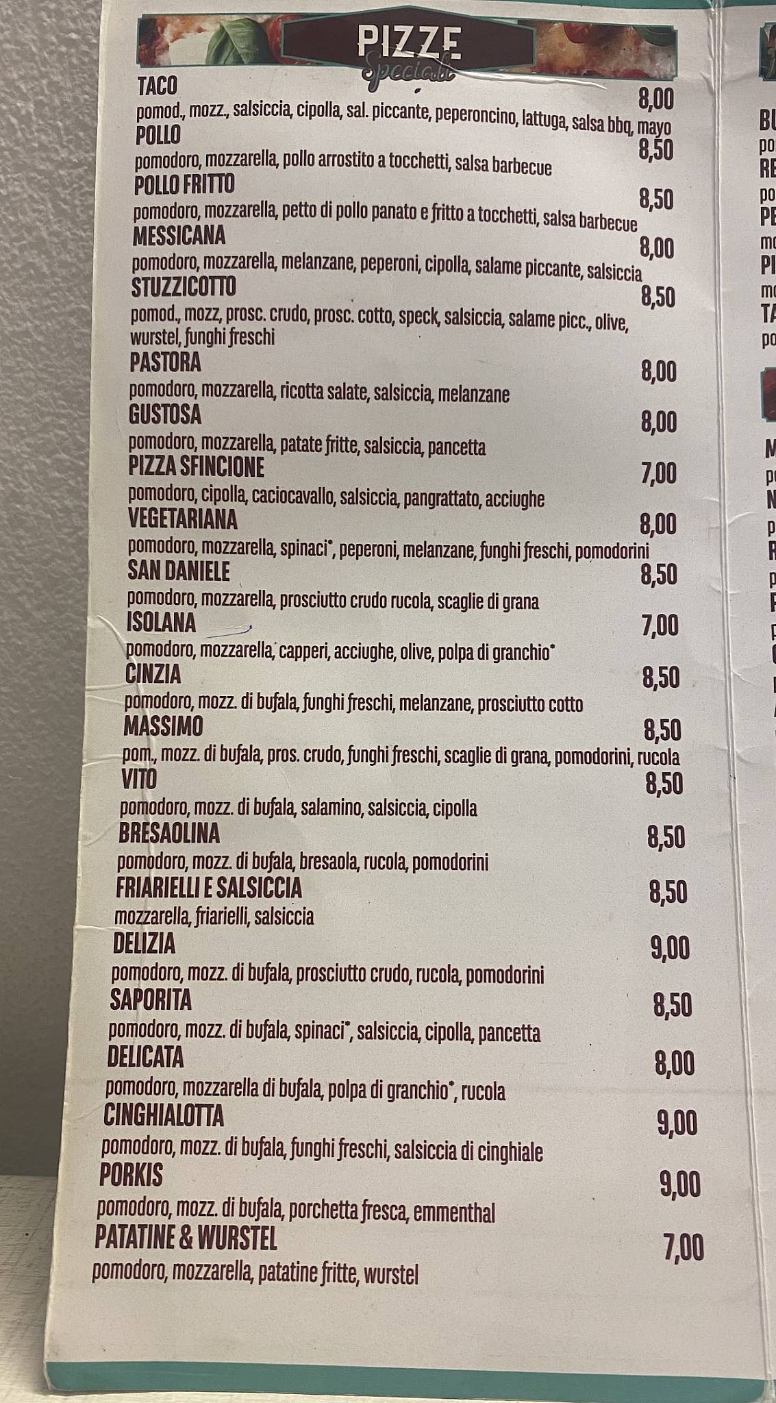 Menu da Lo Stuzzicotto pizzeria, Cinisi