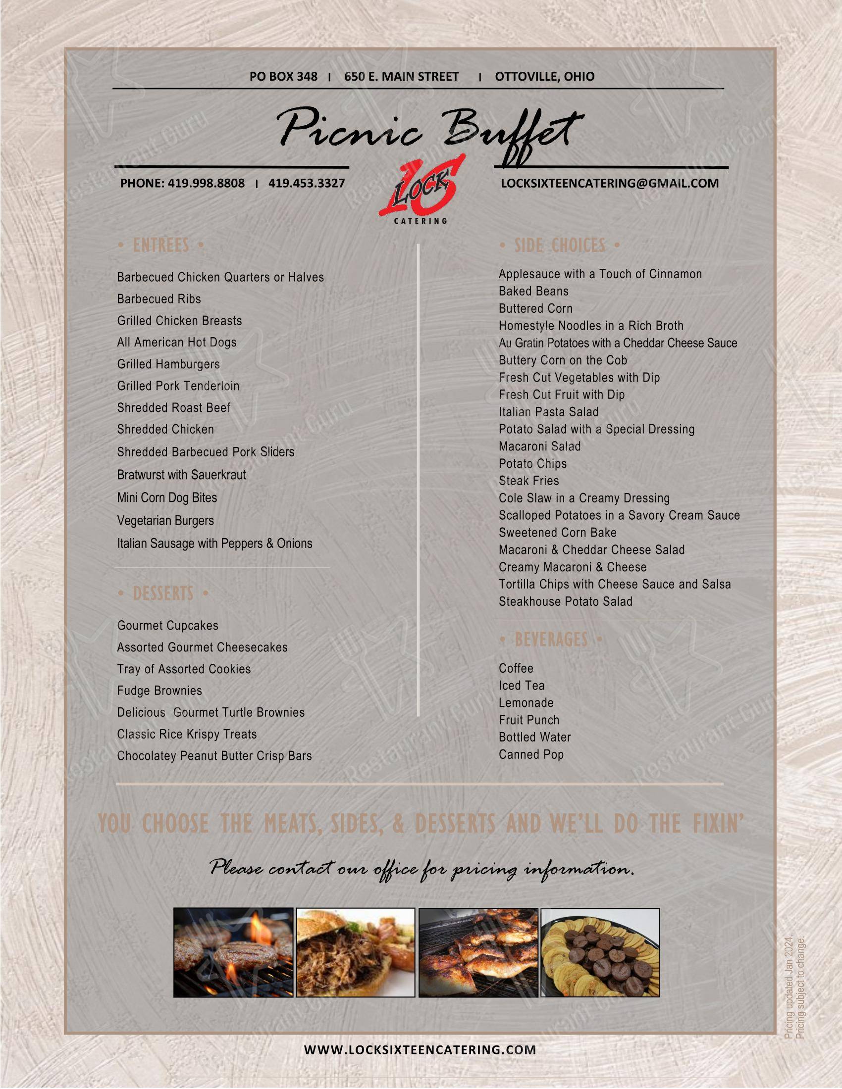 Menu at Lock Sixteen Steakhouse, Lima, 706 N Cable Rd