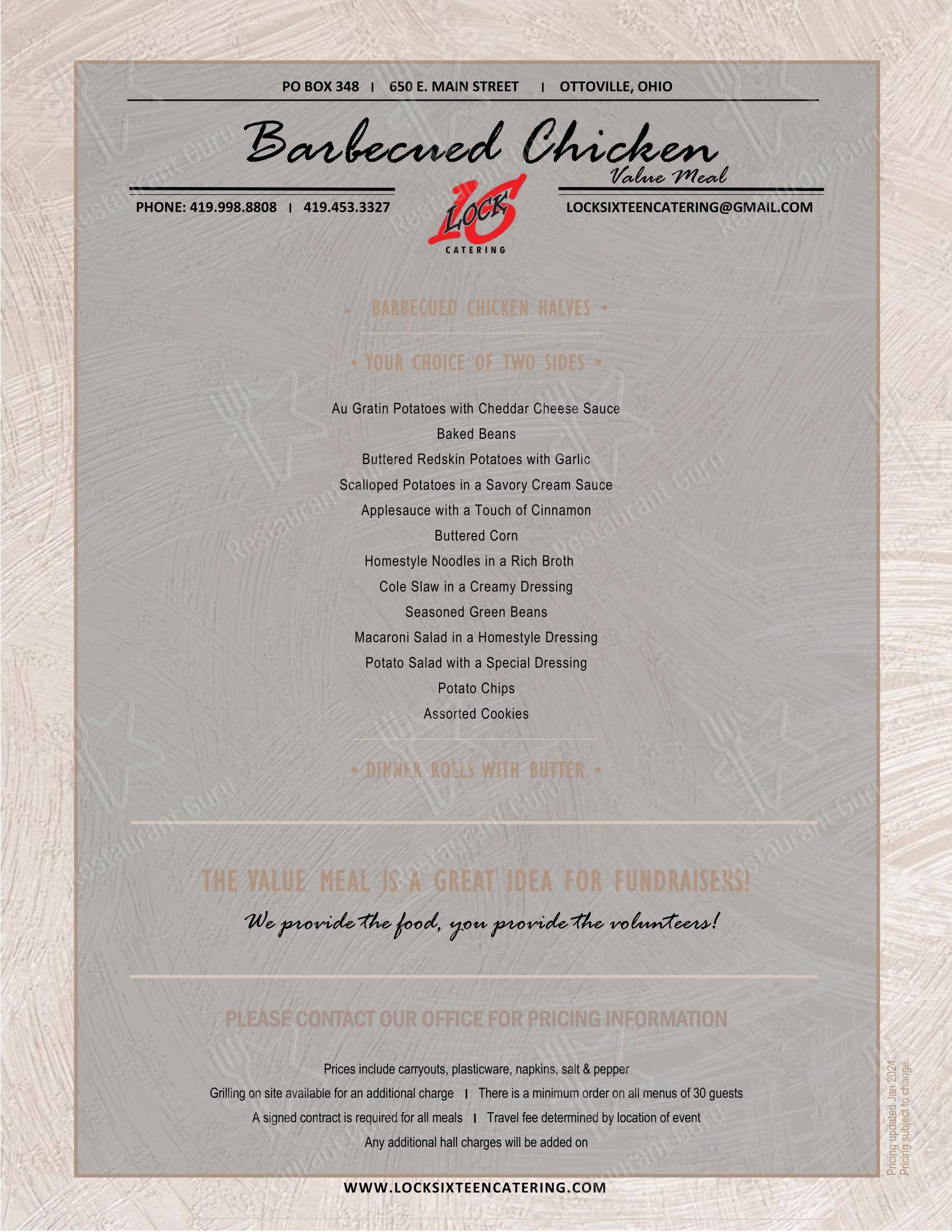 Menu at Lock Sixteen Steakhouse, Lima, 706 N Cable Rd