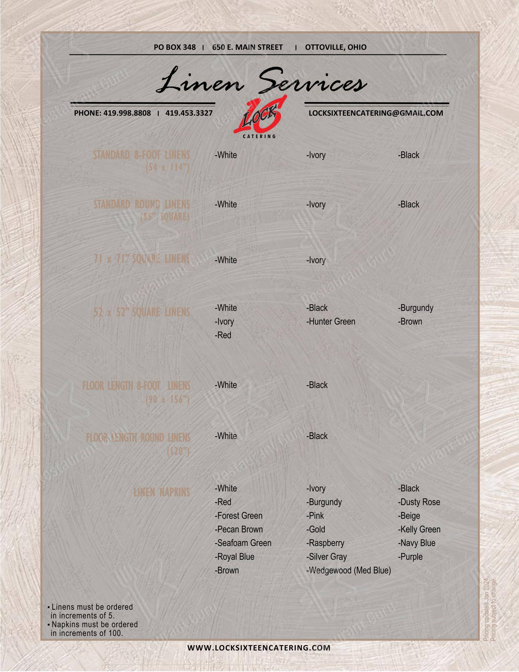 Menu at Lock Sixteen Steakhouse, Lima, 706 N Cable Rd