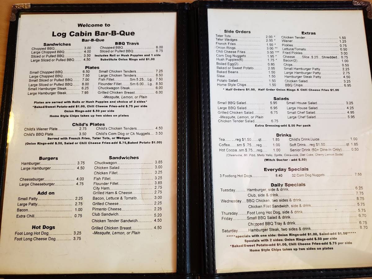 Menu at Log Cabin Bar BQue, Albemarle