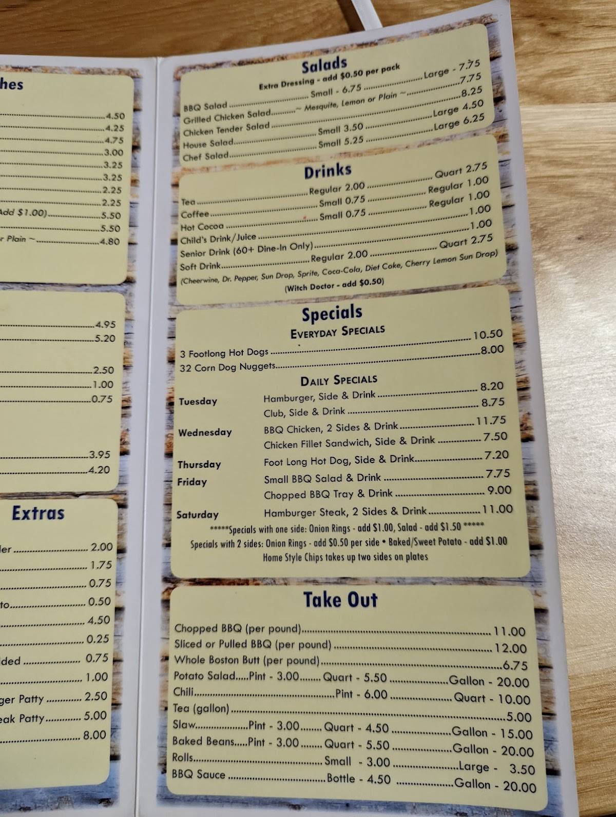 Menu at Log Cabin Bar BQue, Albemarle
