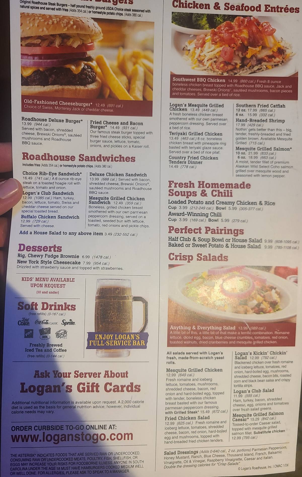 Menu at Logan's Roadhouse BBQ, North Myrtle Beach, Hwy 17 S