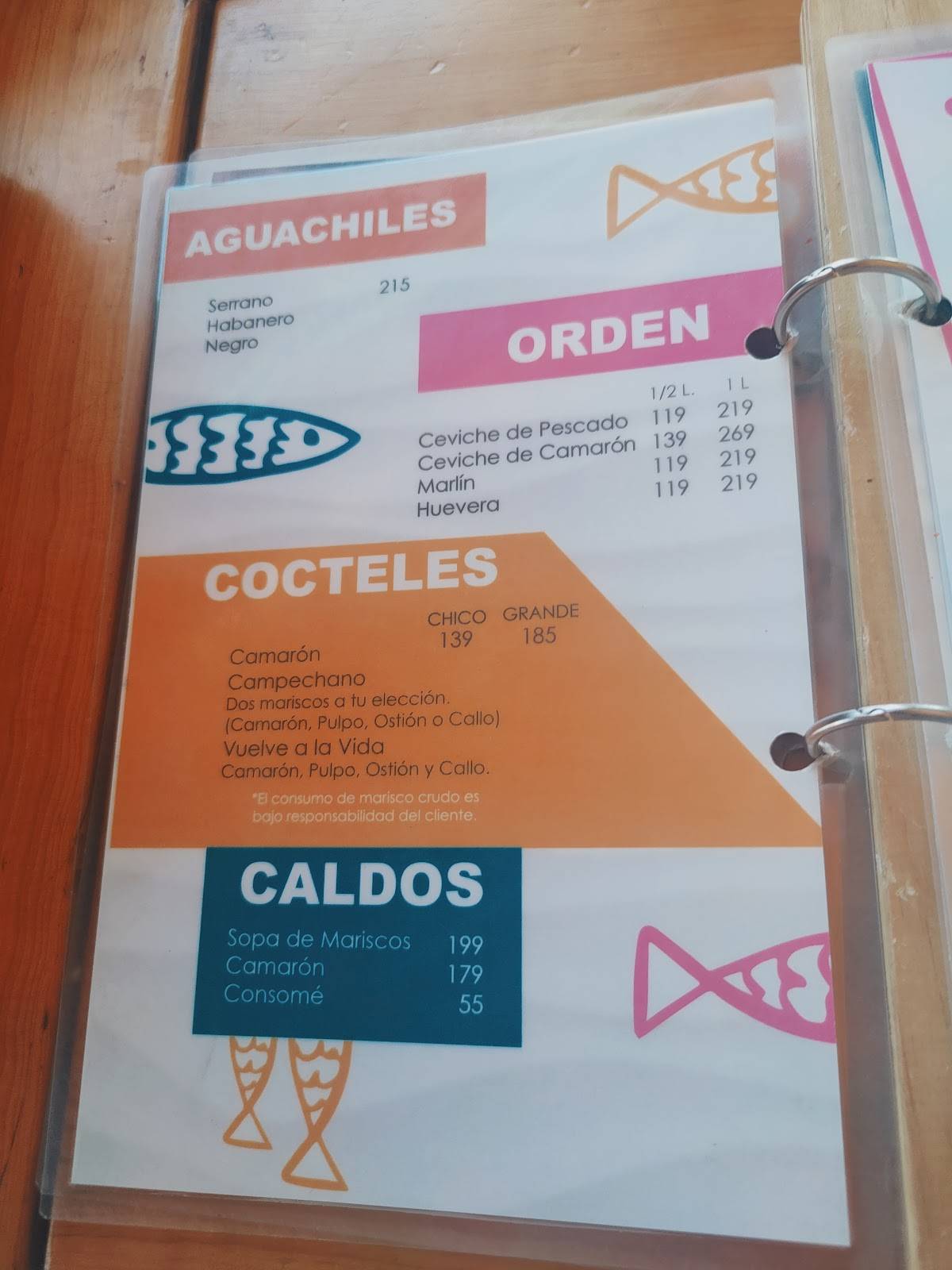 Menu at Lola Del Mar restaurant, Ecuandureo