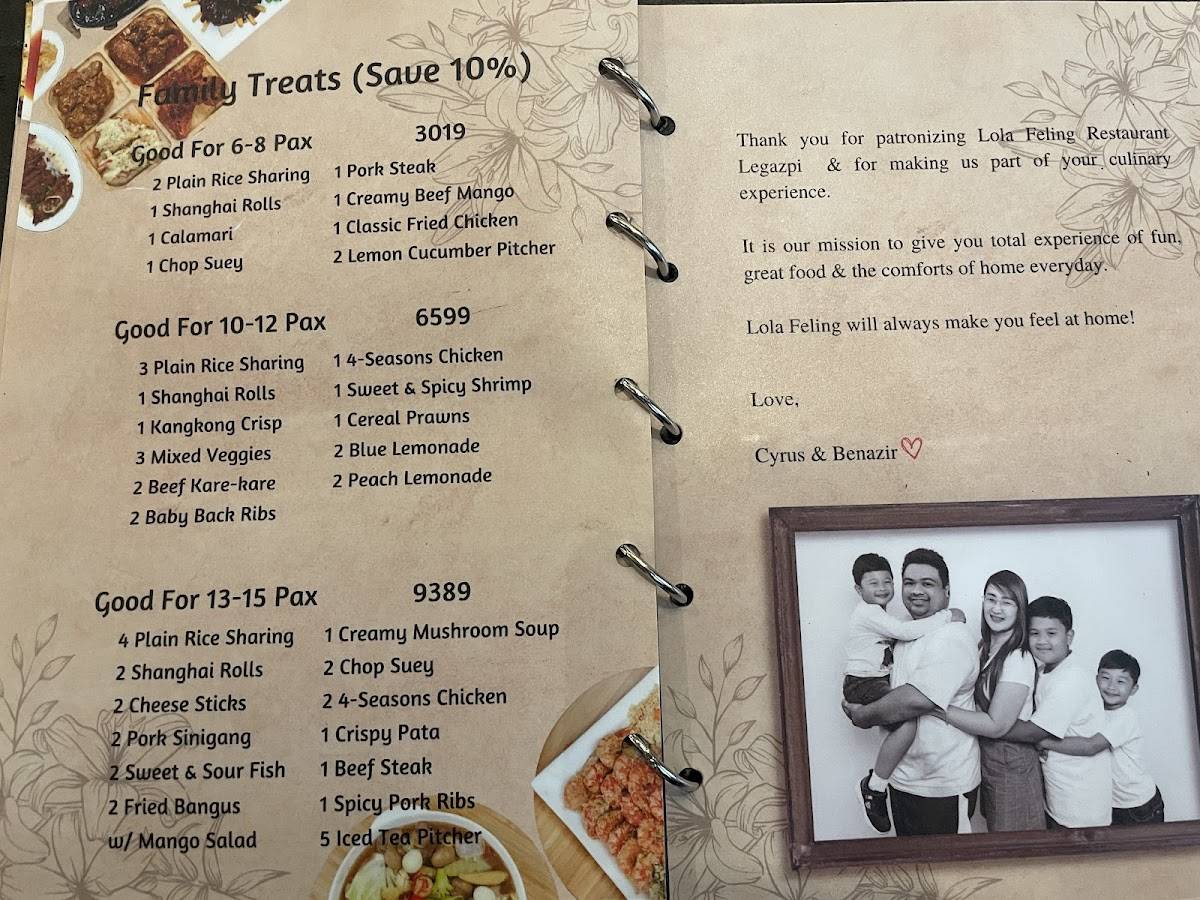 Menu at Lola Feling Restaurant Legazpi, Legazpi City