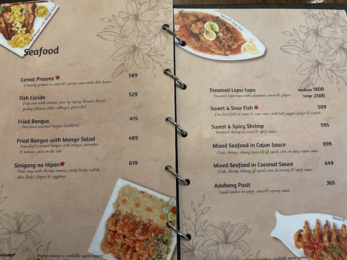 Menu at Lola Feling Restaurant Legazpi, Legazpi City