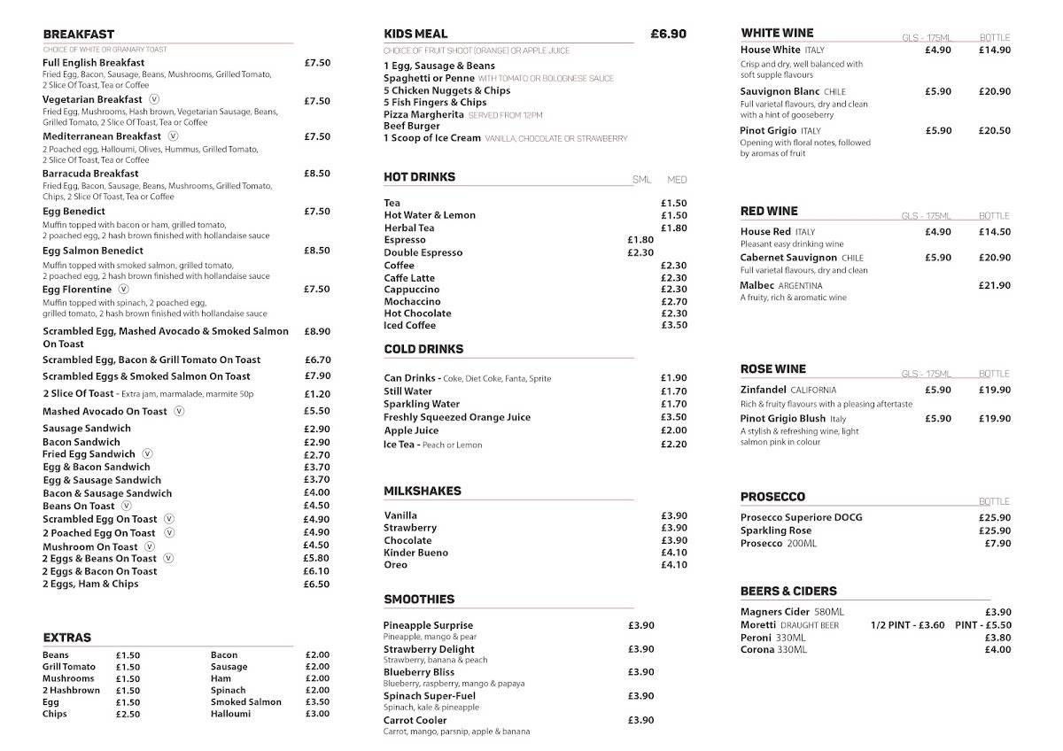 Menu at Barracuda Stanmore, Stanmore, The Buckingham House