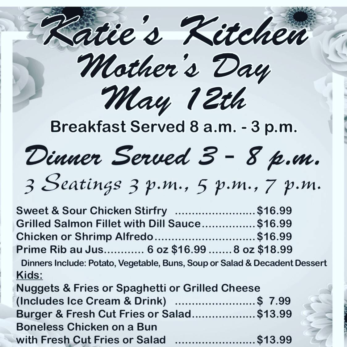Menu at Katie's Kitchen restaurant, London