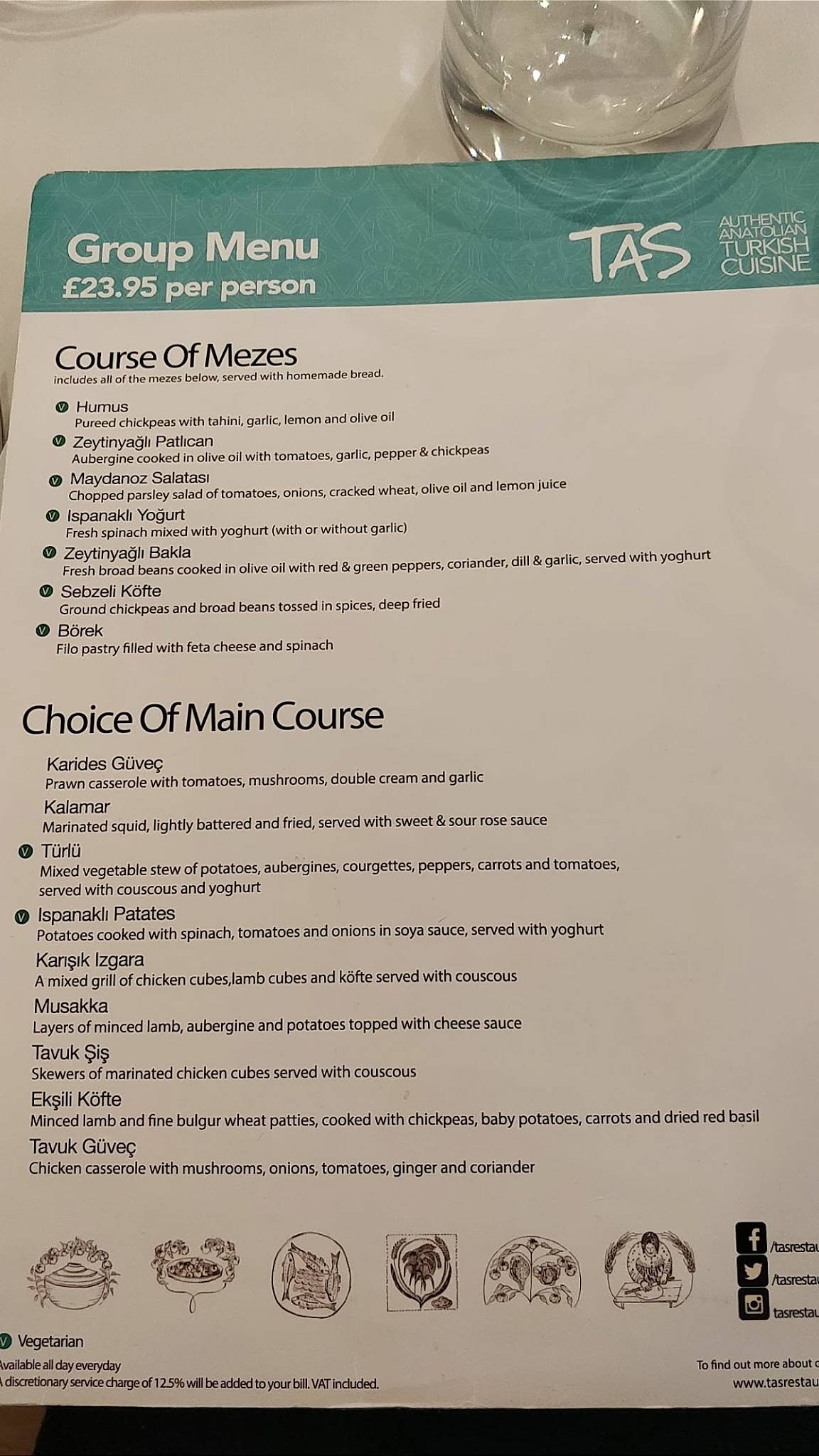 Menu at Tas Restaurant The Cut, London, 33 The Cut