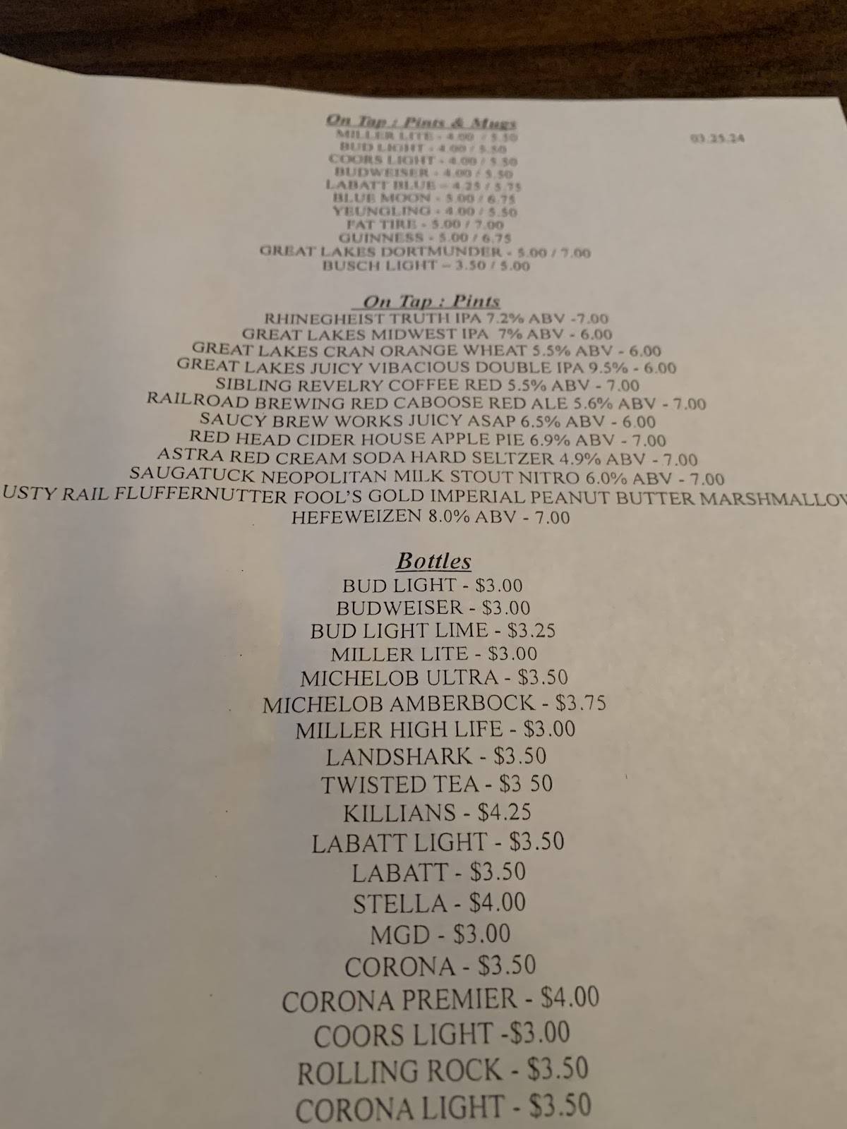 Menu at Lone Tree Tavern restaurant, North Ridgeville