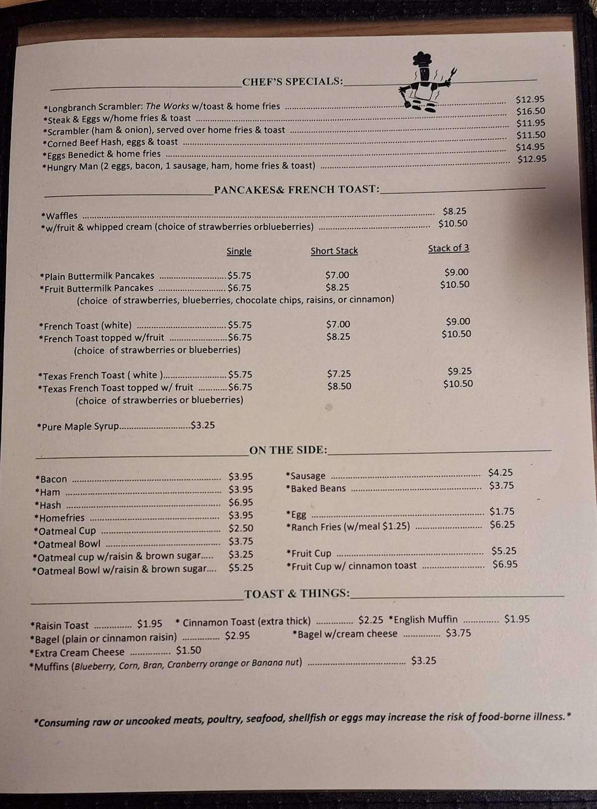 Menu at Long Branch Restaurant, Raymond